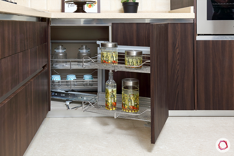 Two-Toned Brown Kitchen With Loft In Bengaluru