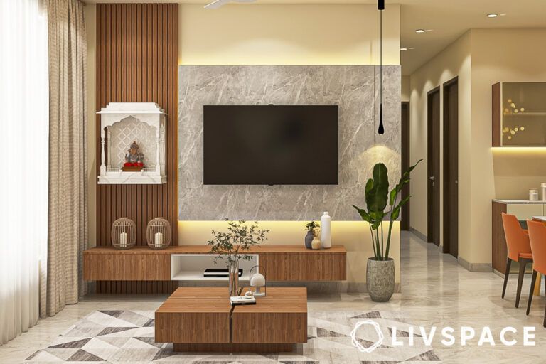 15+ TV Unit Designs With Mandir for Small Living Rooms in 2026