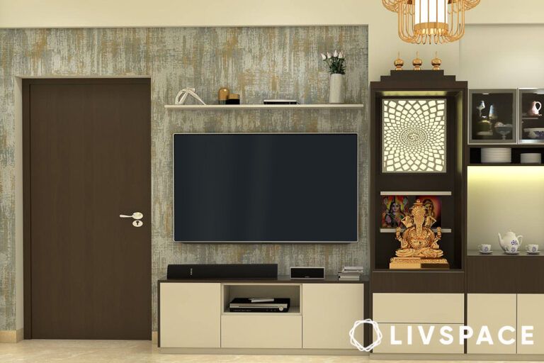 15+ TV Unit Designs With Mandir for Small Living Rooms in 2026